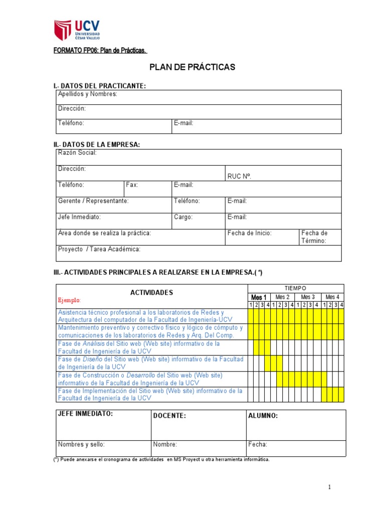 Formato FP06 - Plan de Practicas | PDF