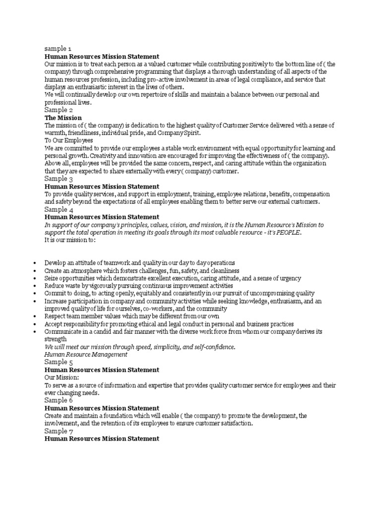 HR Mission Statement | Download Free PDF | Human Resource Management ...