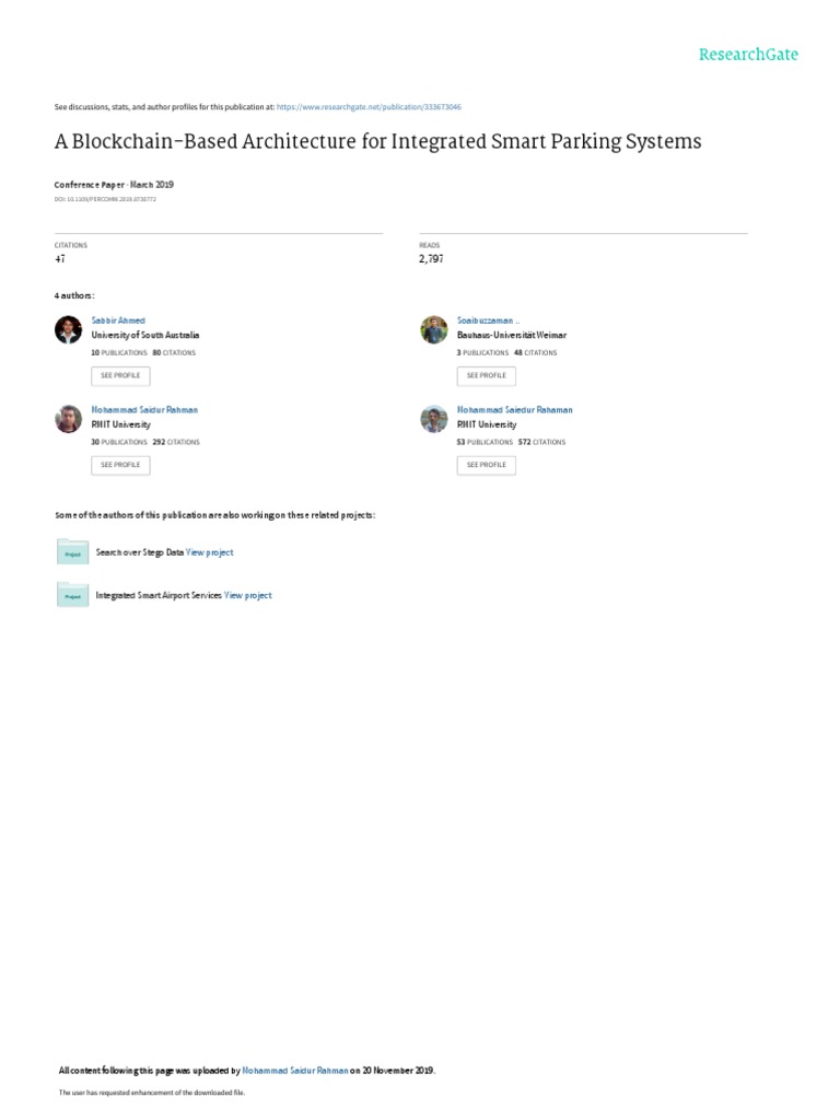 Smart Parking With Blockchain PerCom | PDF