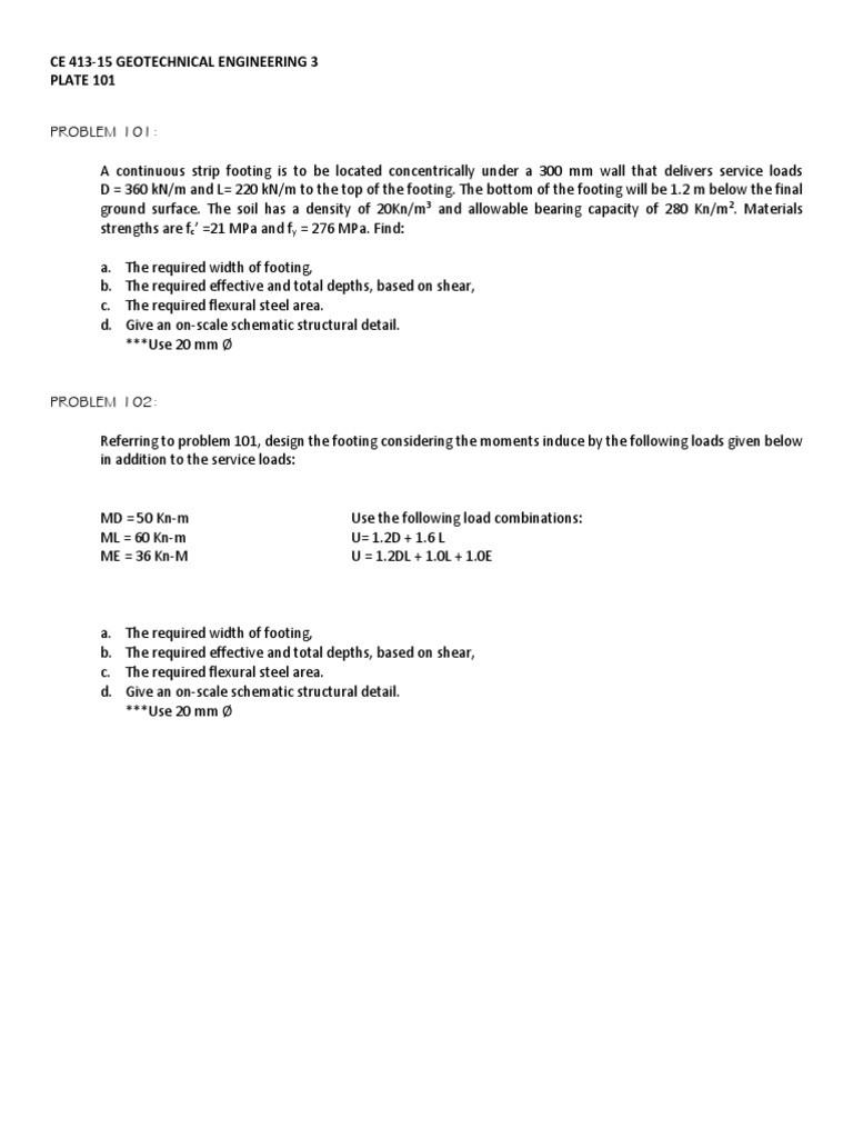Geotechnical Footing Design Problems | PDF