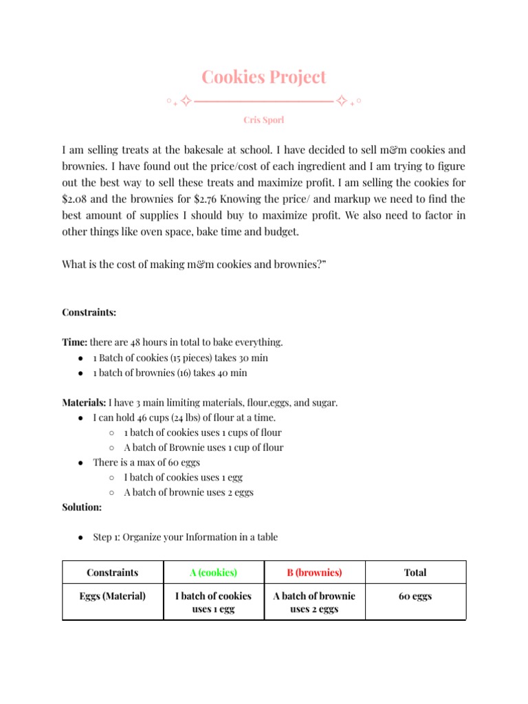 Cookies Final Project Outline | PDF | Profit (Economics)