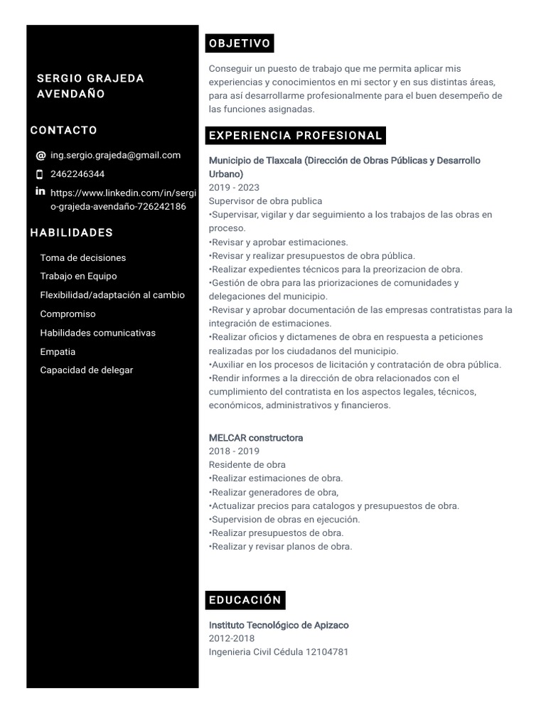 Sergio Grajeda Avendaño CV | PDF | Presupuesto