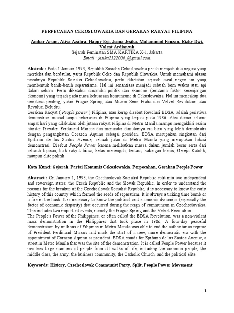 Perpecahan Cekoslowakia Dan Gerakan Rakyat Filipina | PDF | Ilmu Sosial