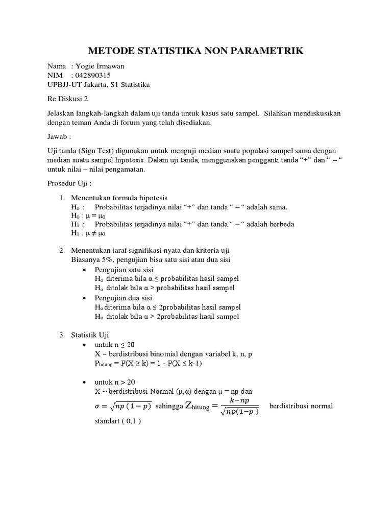 Re Diskusi 2 - Metode Statistika Non Parametrik | PDF