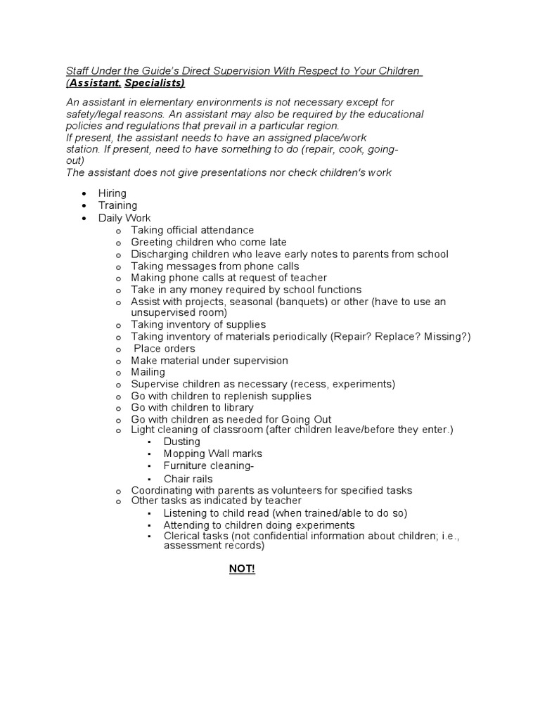 Maria Montessori's Guidance on the Role and Responsibilities of ...