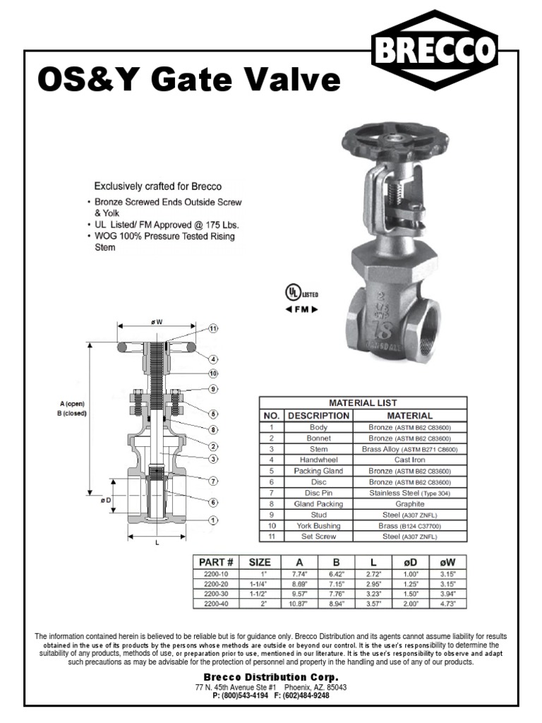 OS&Y Gate Valve: Brecco Distribution Corp | PDF