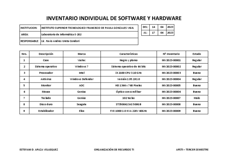 Inventario Individual de Software y Hardware | PDF