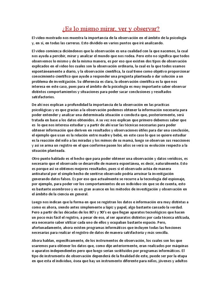 Mirar, Ver y Observar | Descargar gratis PDF | Sicología | Observación