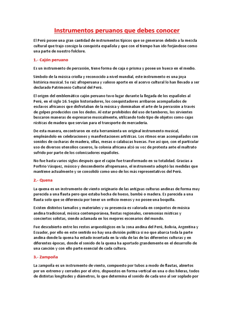 Instrumentos Peruanos Que Debes Conocer | PDF | Flauta | Instrumentos ...