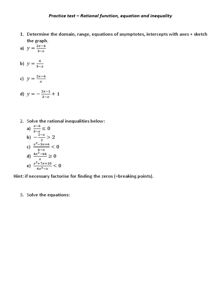 Rational Function, Equation, Inequality | PDF