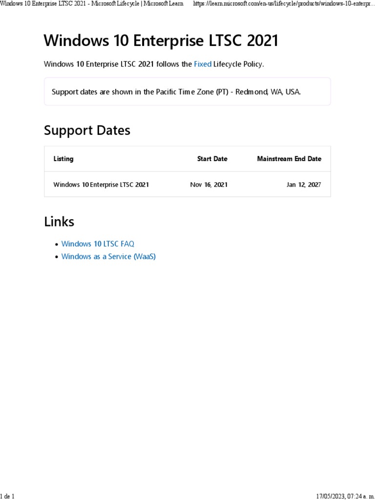 Windows 10 LTSC 2021 Support Timeline | PDF