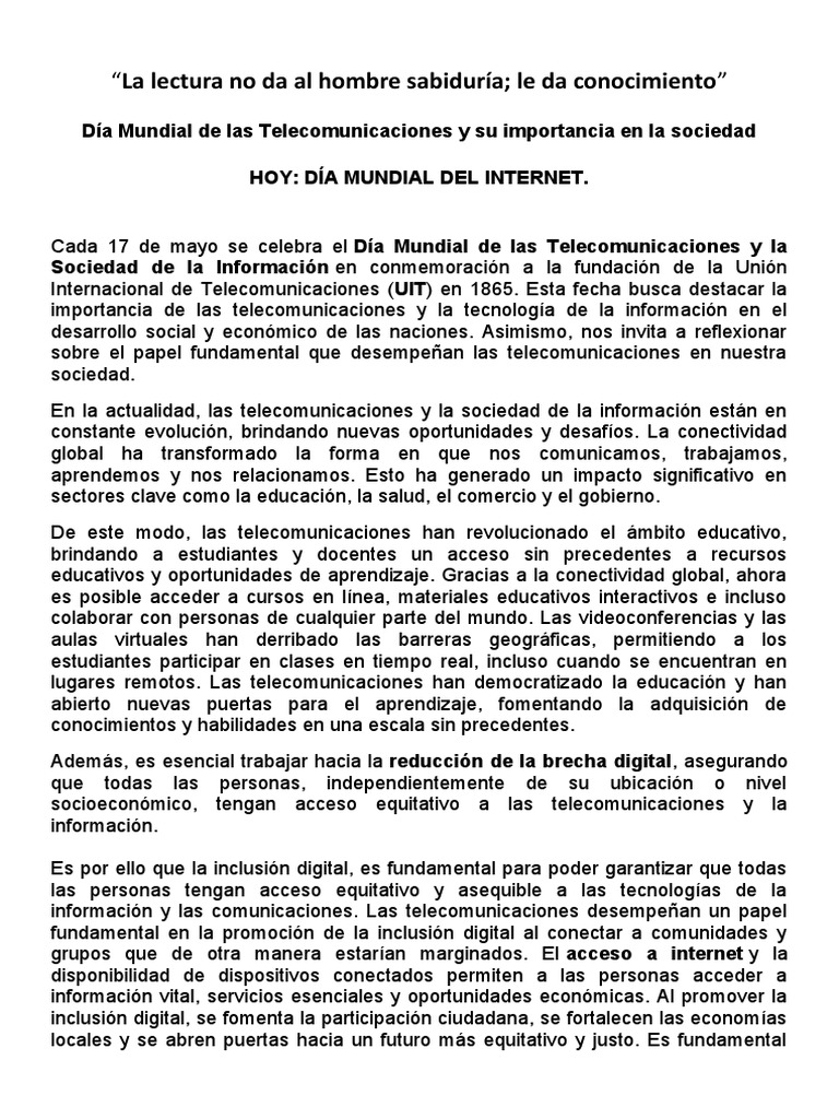 Día Mundial De Las Telecomunicaciones Y Su Importancia En La Sociedad