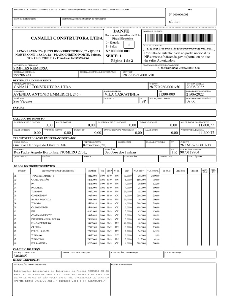 Nota Simple Remessa 01 | PDF