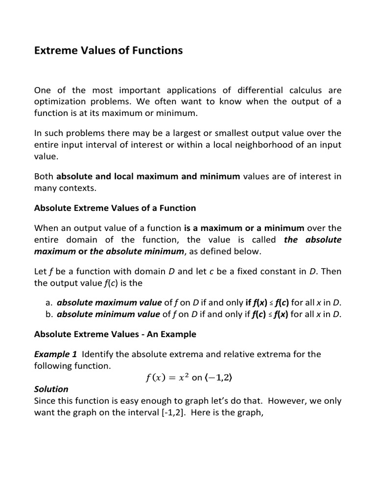 Extreme Values of Functions | PDF