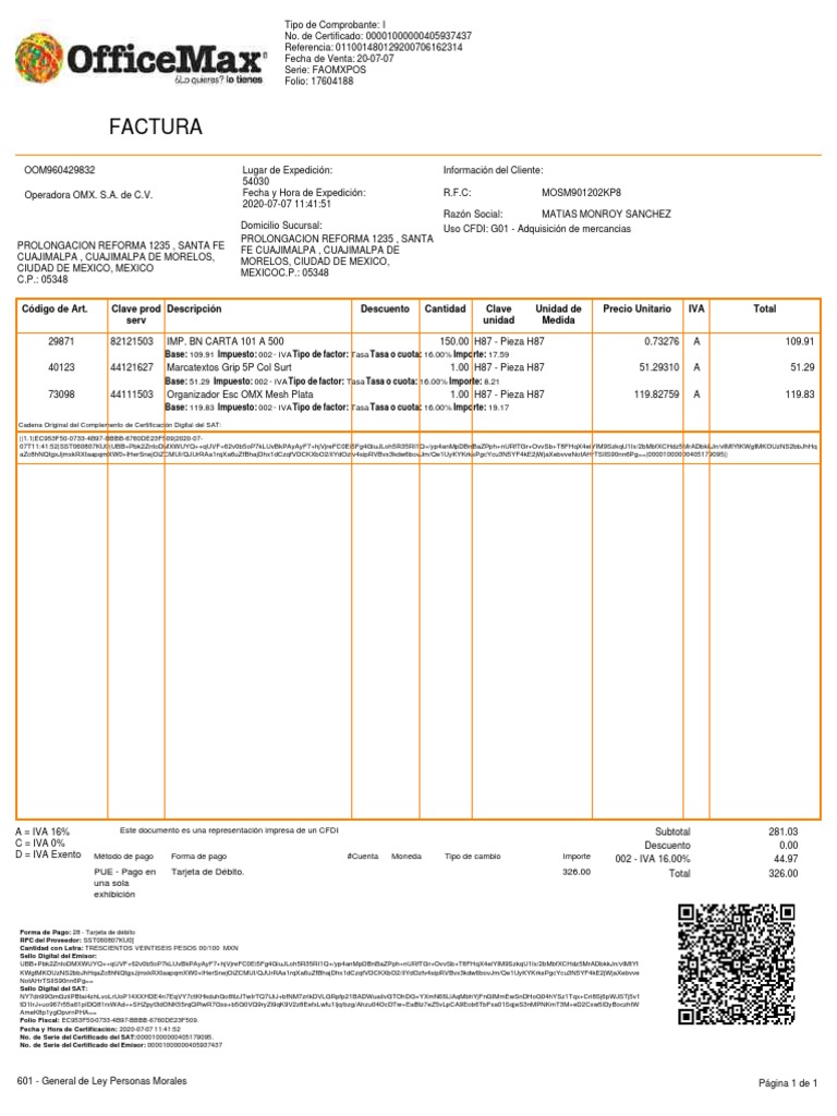 OFFICE MAX FACTURA | PDF | Impuestos | Mercado (economía)