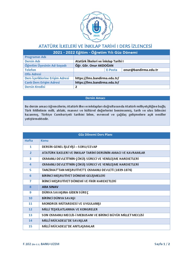 2022-2023 Guz Donemi Ders Izlencesi | PDF