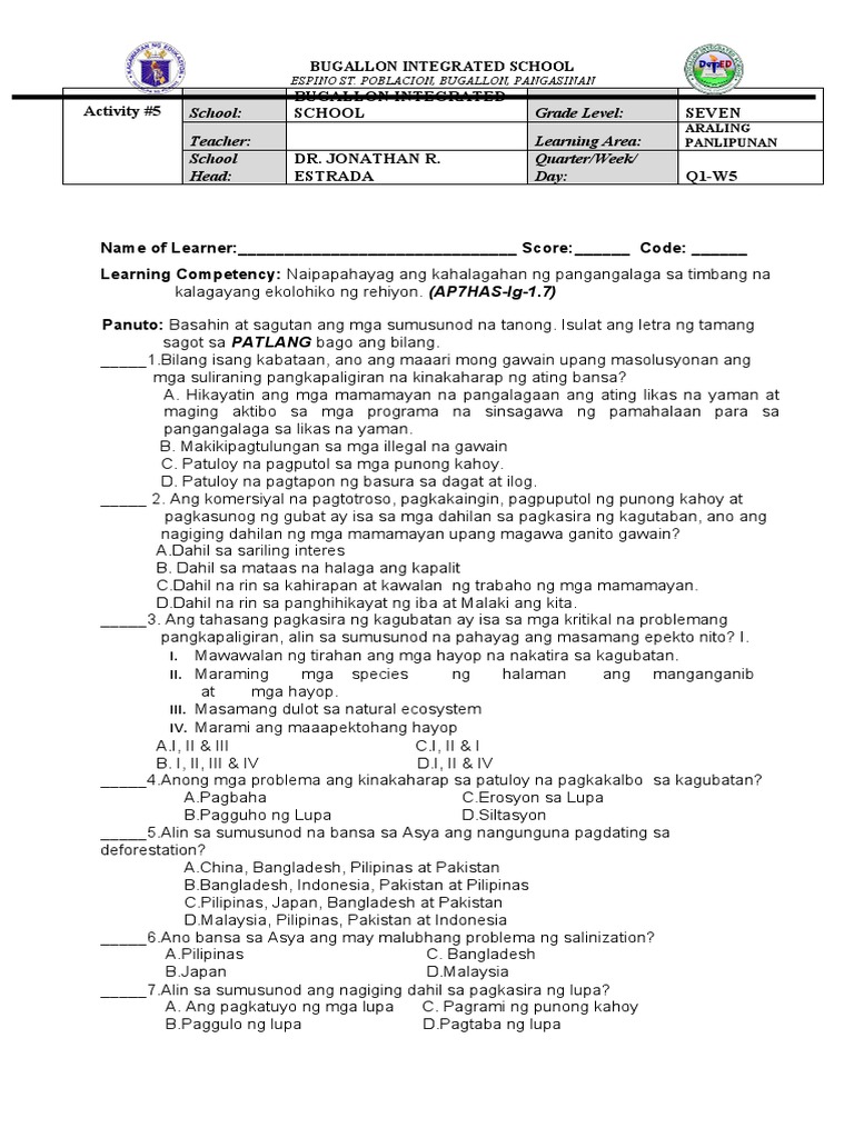 Ap7 Q1 M5 6 W5 6 Activity Sheets 1 | PDF