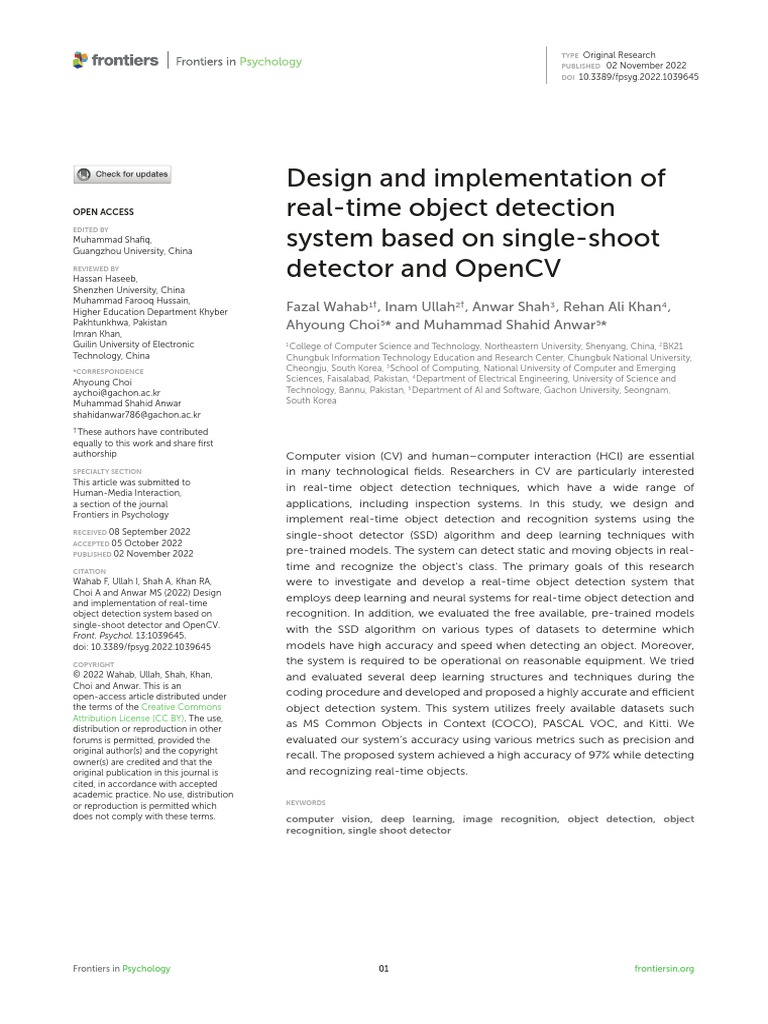 Design & Implementation of Real Time Detection System Based On SSD & OpenCV | PDF | Deep ...