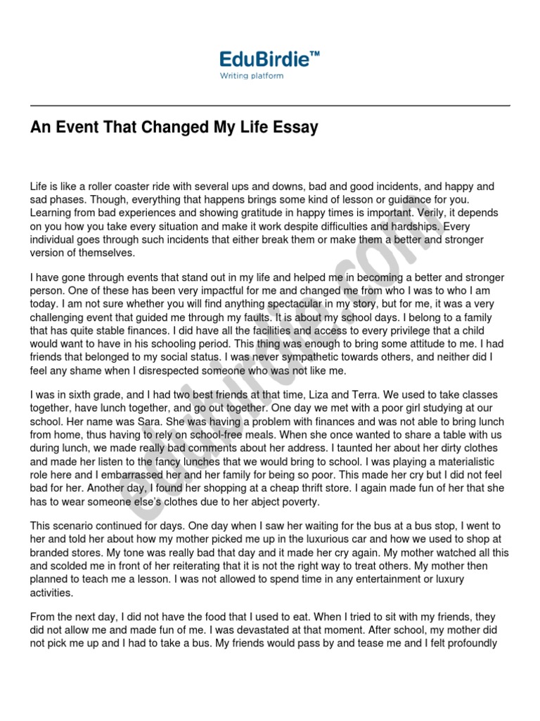 An Event That Changed My Life Essay | PDF | Wellness
