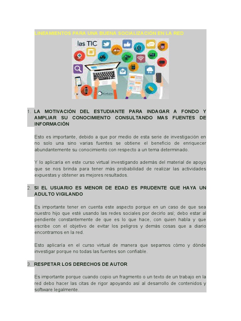 Lineamientos Para Una Buena SocializaciÓn En La Red Pdf