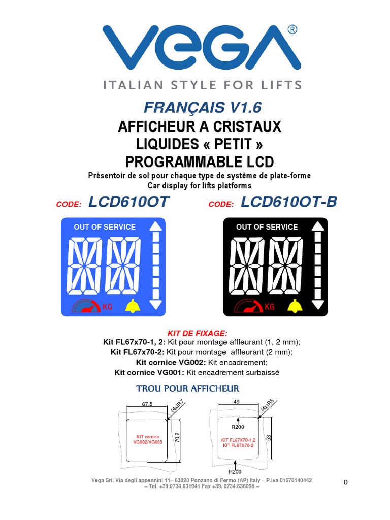 Notice Installation Afficheur Vega Icaro | PDF