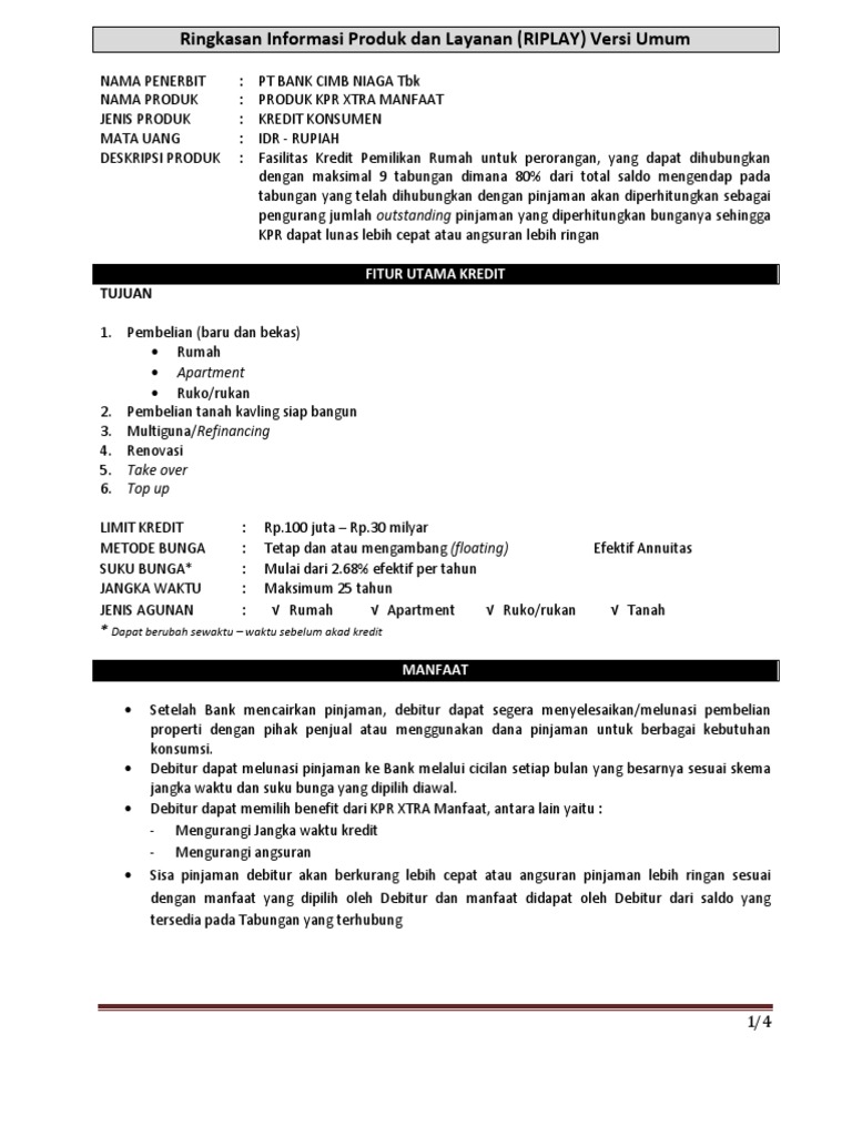 KPR Xtra Manfaat | PDF