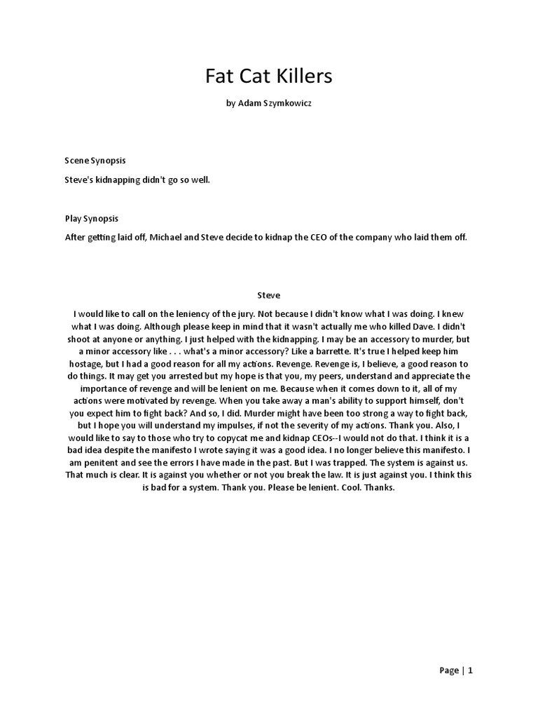 Fat Cat Killer Fran Monologue | PDF