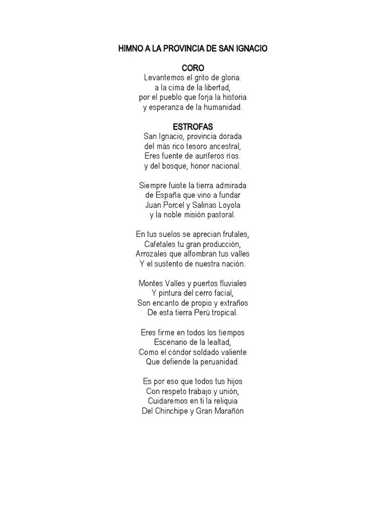 Himno A La Provincia de San Ignacio | PDF