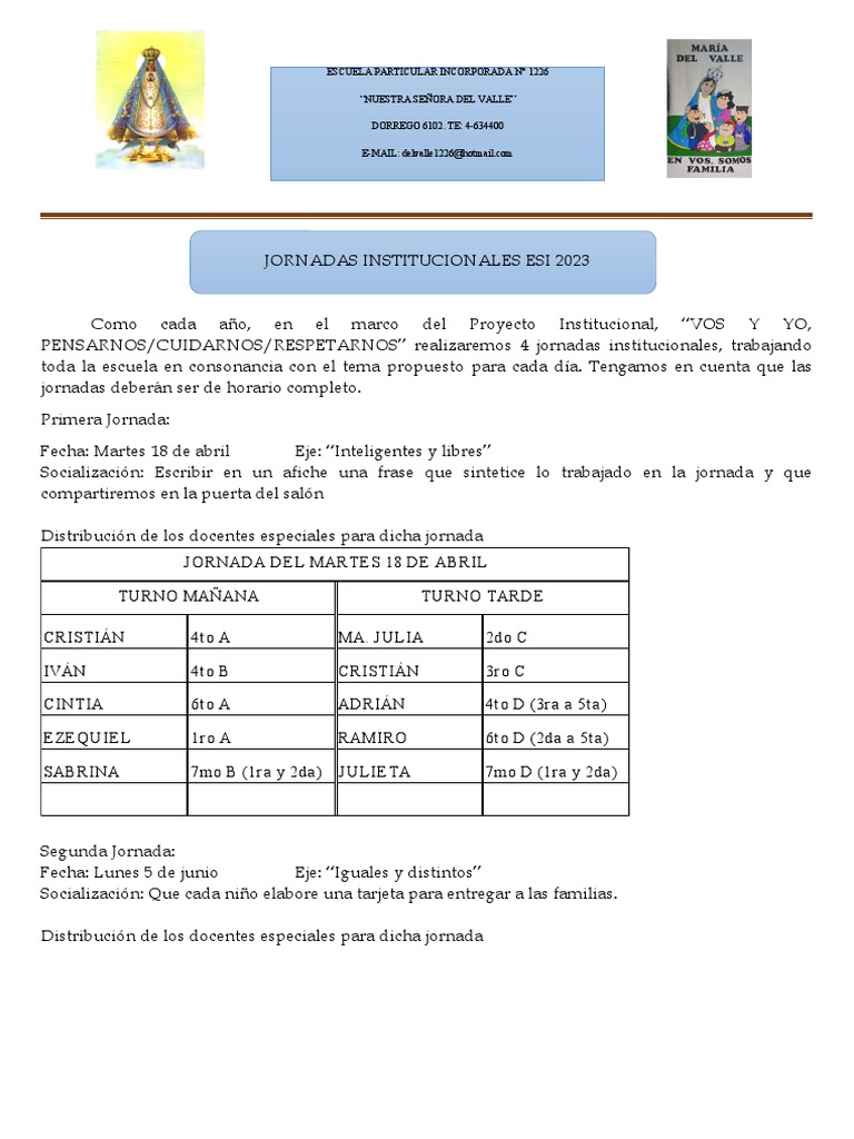 Jornadas Institucionales Esi 2023 | PDF