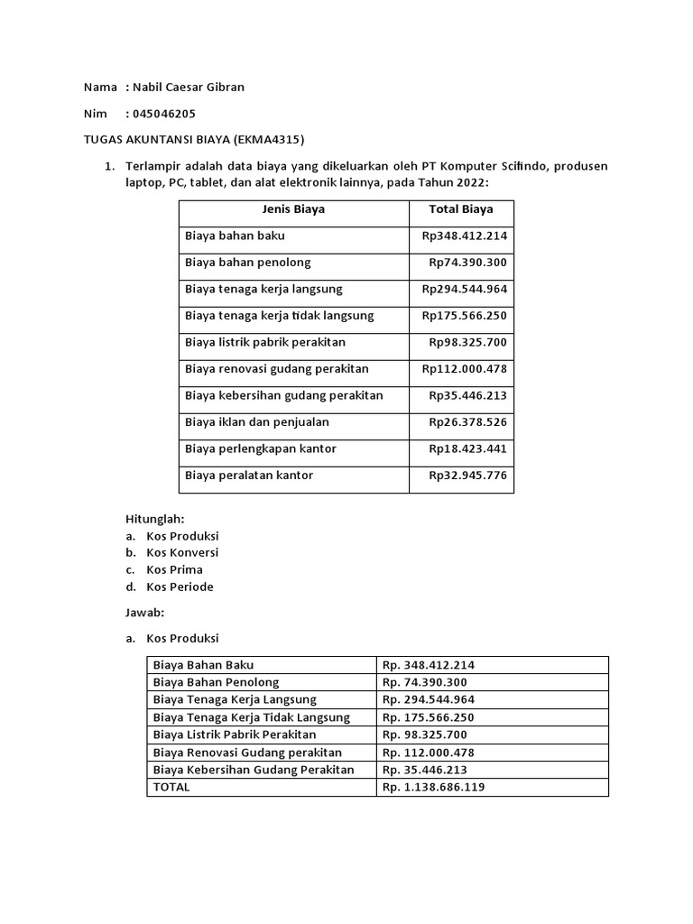 Tugas 1 Akuntansi Biaya | PDF