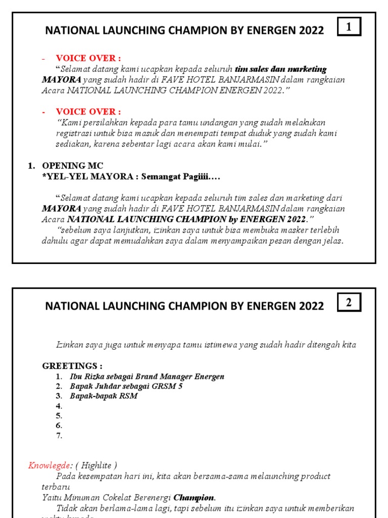 MC Script Champion by Energen 2022 (Medan) | PDF