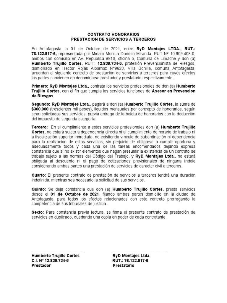 Contrato Honorarios Humberto Trujillo | PDF