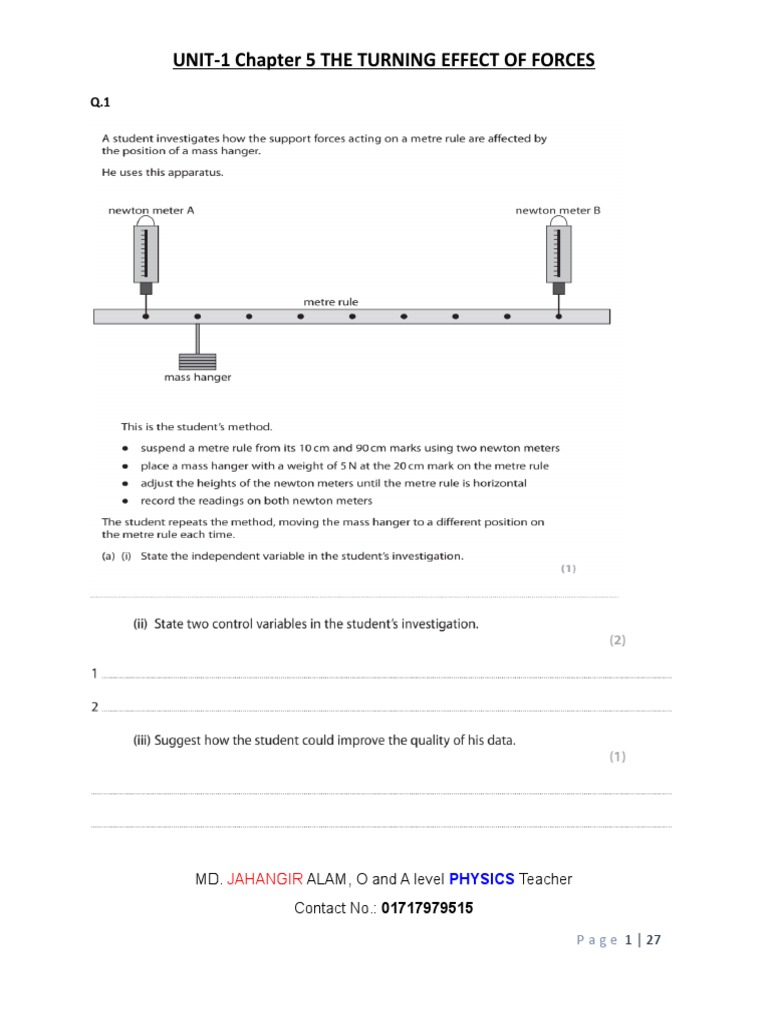 UNIT 1 Chapter 5 The Turning Effect of Forces - 1 | PDF