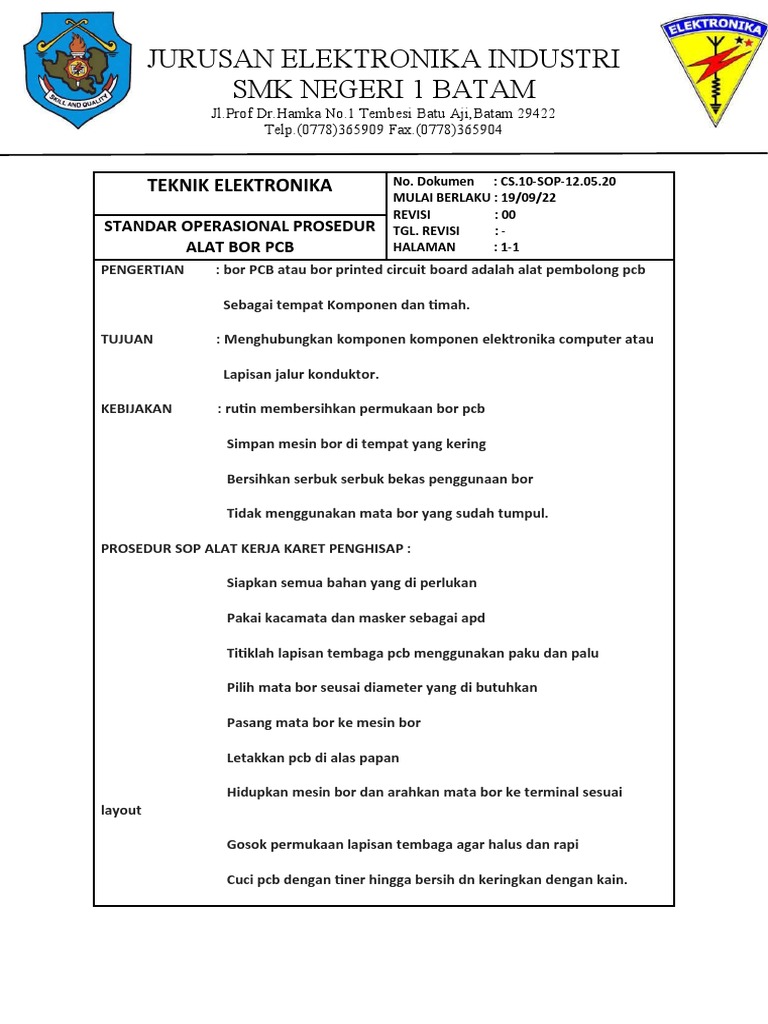 SOP Penggunaan Alat Bor PCB SMK Batam | PDF | Teknologi & Rekayasa
