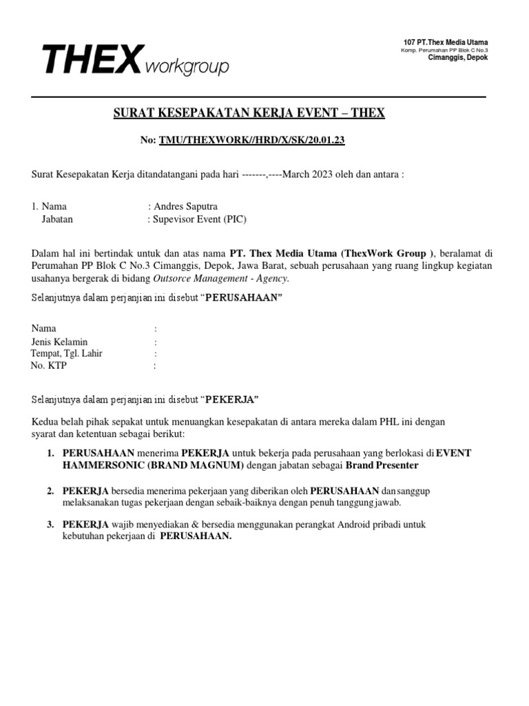 Kerjasama Kerja Event | PDF