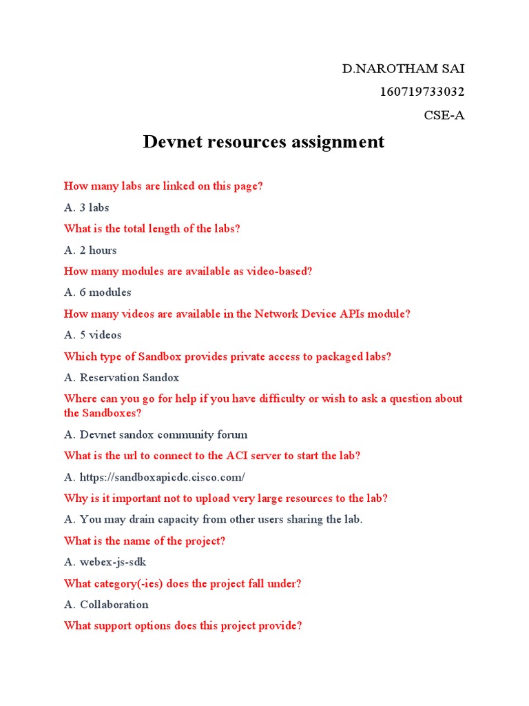 DevNet Resources for CSE Students | PDF