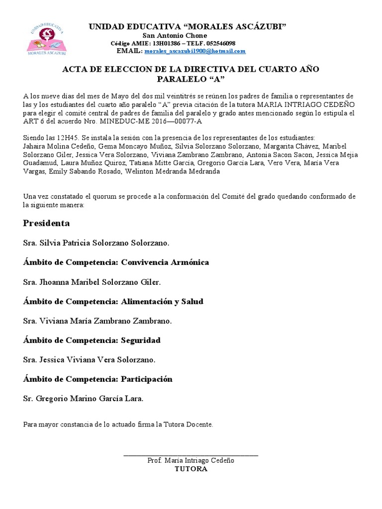 Acta de Directiva - Maria Intriago | PDF