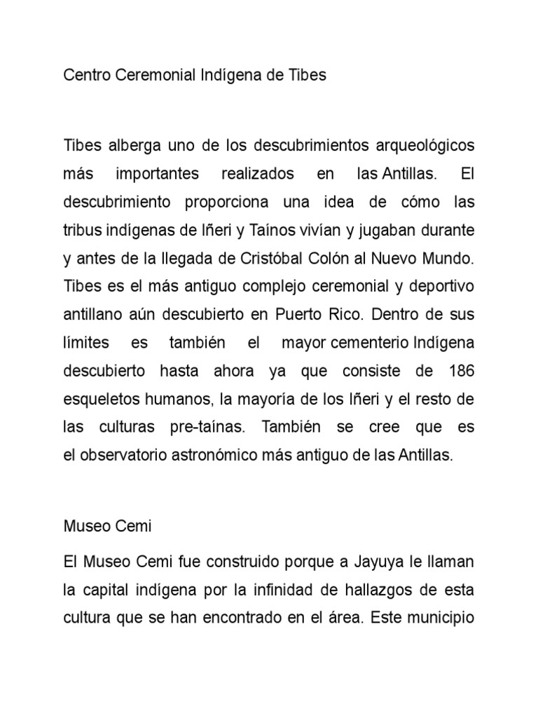 Centro Ceremonial Indígena de Tibes | PDF Centro Ceremonial Indígena de Tibes | PDF