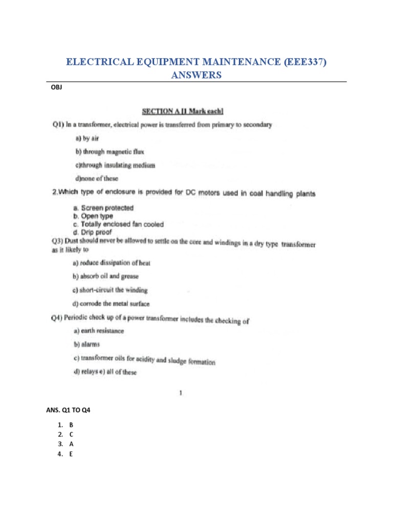 Electrical Equipment Maintenance Answers | PDF | Electric Motor ...