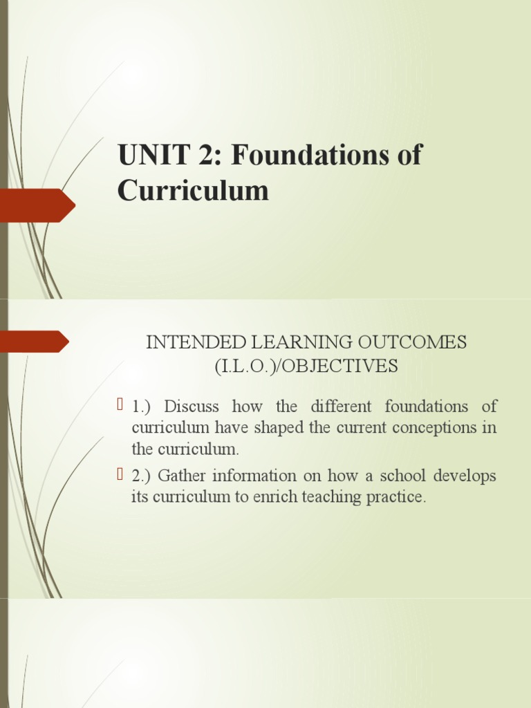EDUC 323C UNIT 2 LESSON A Philosophical Foundations of Curriculum | PDF ...