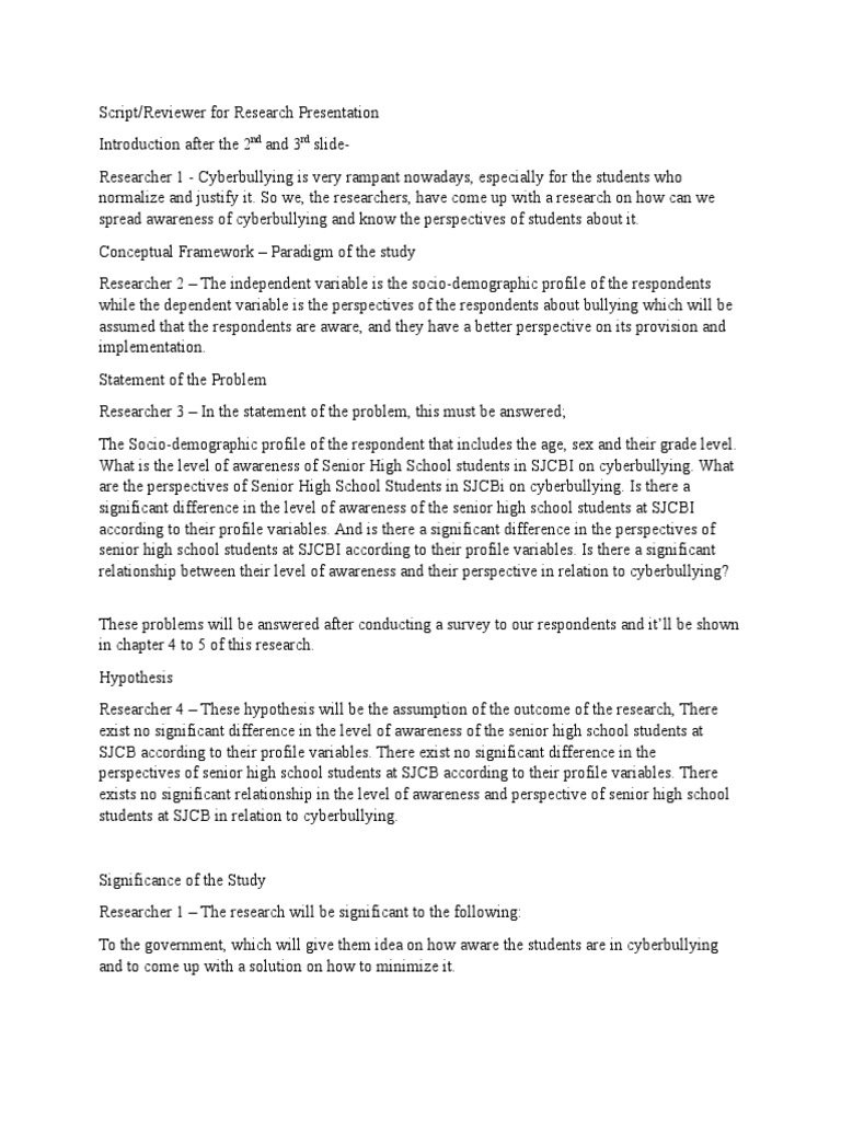 Script For Presentation Pre-Defense - Ivan | PDF | Cyberbullying | Bullying