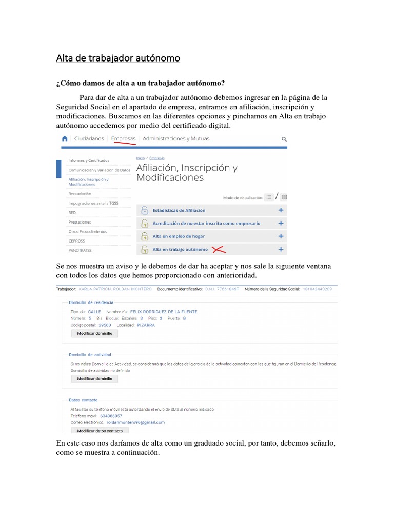 Práctica de Como Dar de Alta A Un Trabajador Autónomo | PDF