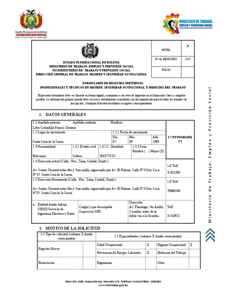 Anexo 3 Formulario Registro Individual | PDF