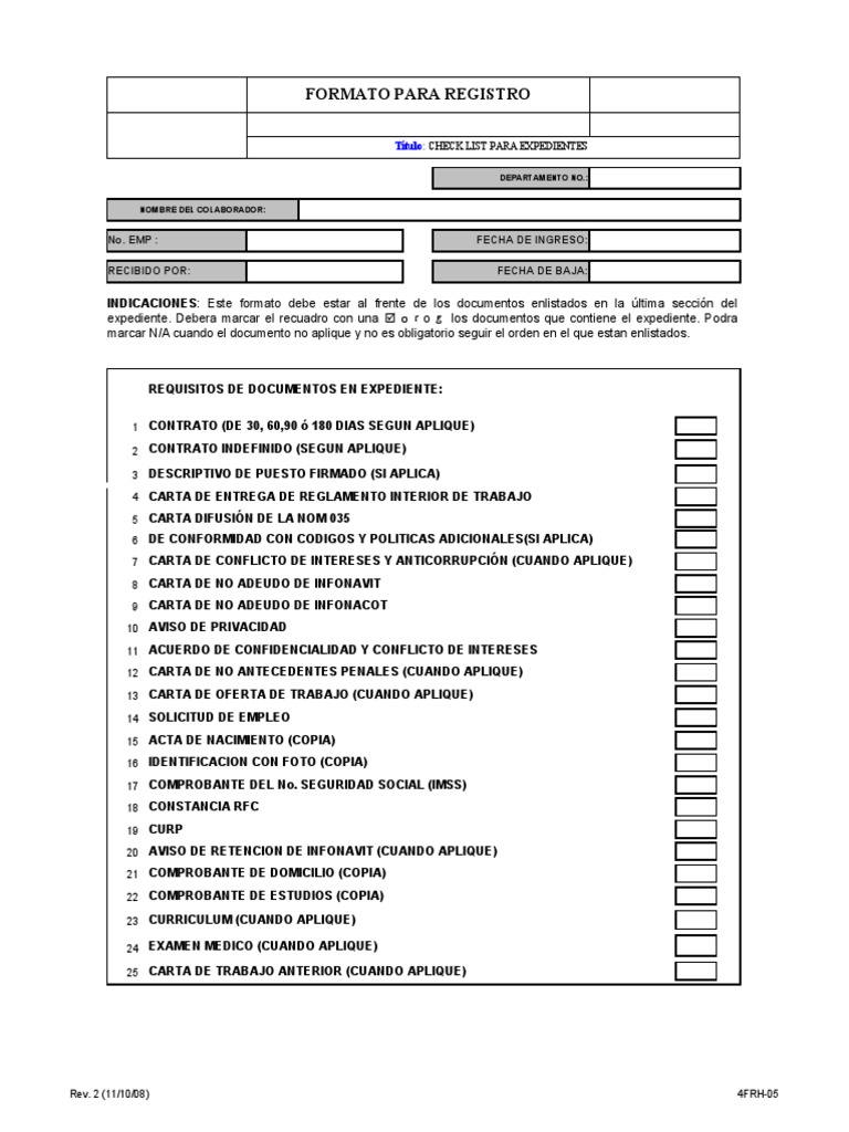 Check List para Expediente | PDF