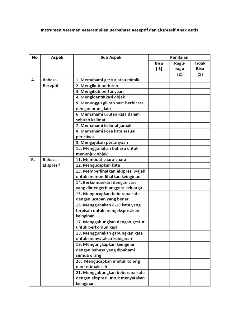 Instrumen Asesmen Keterampilan Berbahasa Reseptif Dan Ekspresif Anak ...