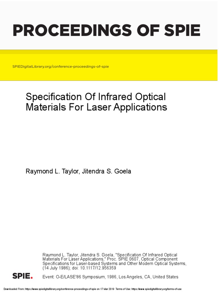 1986-Specification of Infrared Optical Materials For Laser Applications | PDF