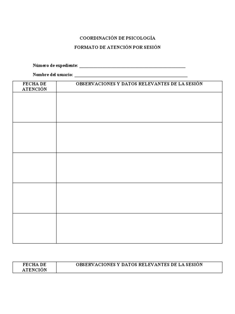 Formato de Atención Por Sesión | PDF