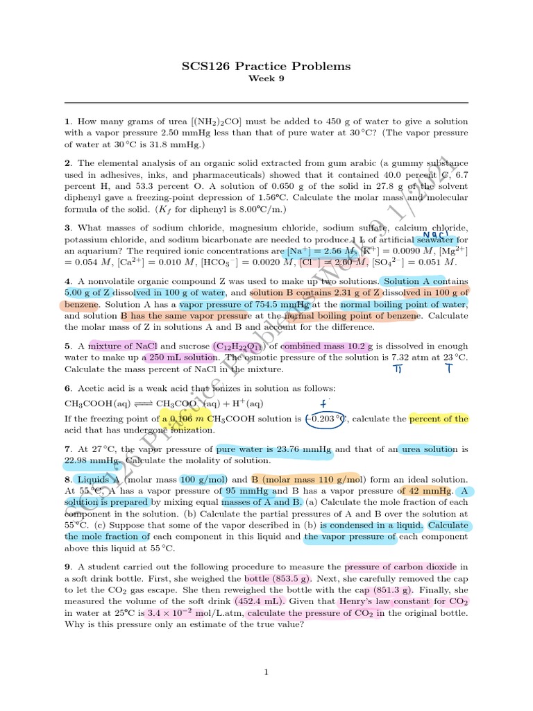 Practice Problems 5 | PDF | Sodium | Water