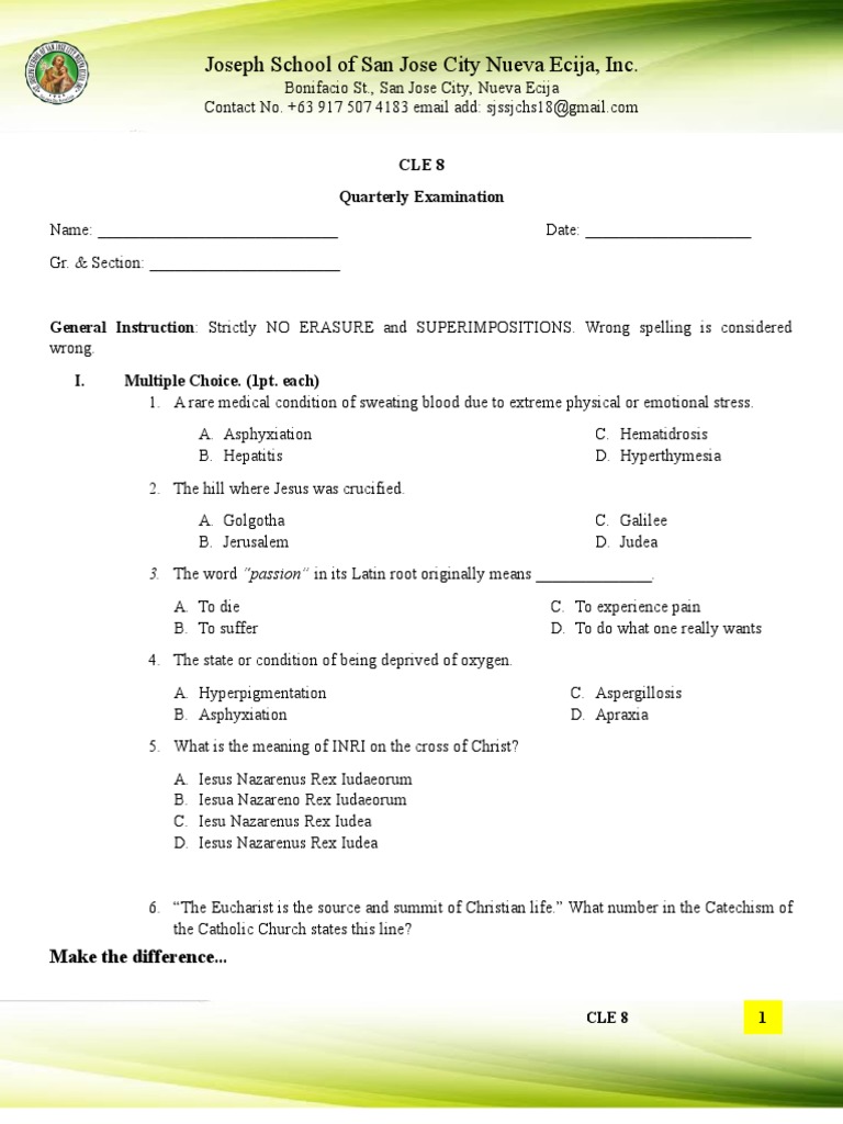 CLE 8 Exam | PDF | Jesus | Saint Joseph