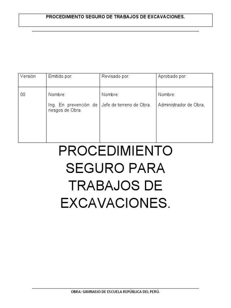 Procedimiento Seguro Excavaciones | PDF | Hogar, jardinería y bricolaje ...
